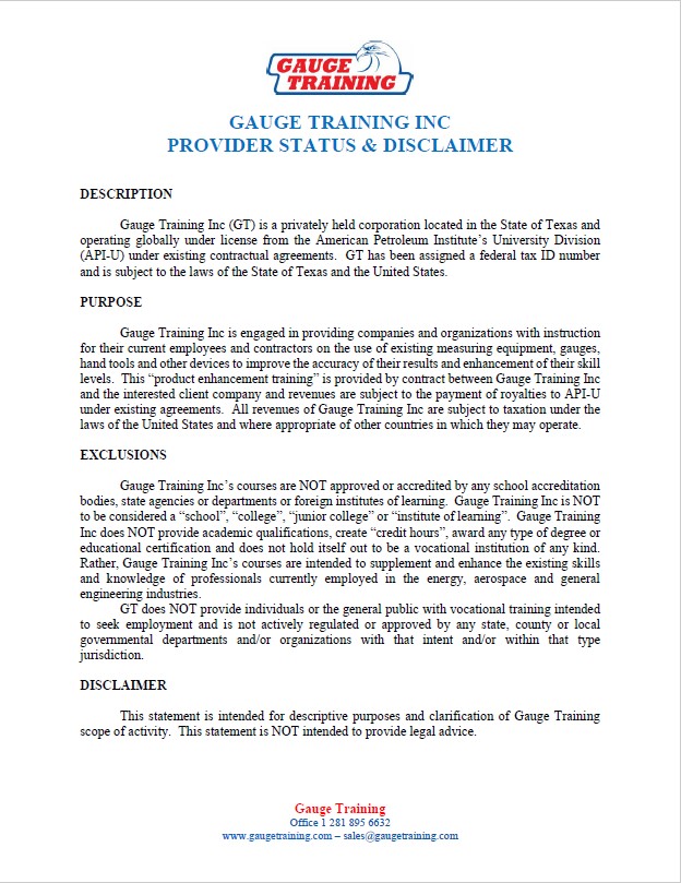 Legal Disclaimer - Gauge Training
